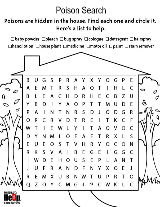 Poison Prevention Education Worksheets
